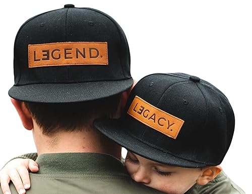 Legend and Legacy Genuine Leather Patch Hats Black Matching Father Son ...