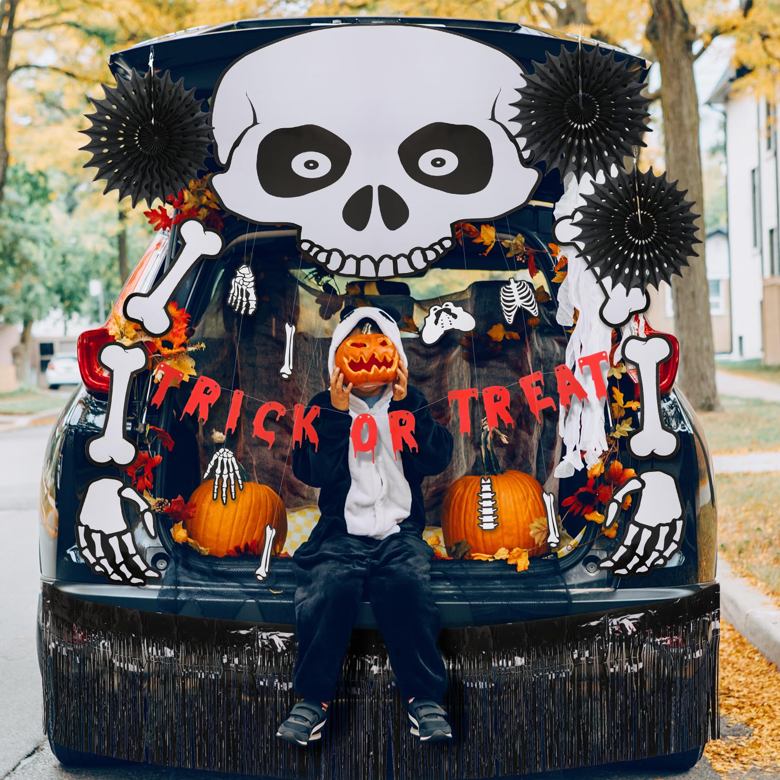 Yeaqee 32 Pcs Halloween Trunk or Treat Car Decorations Kit Skeleton ...