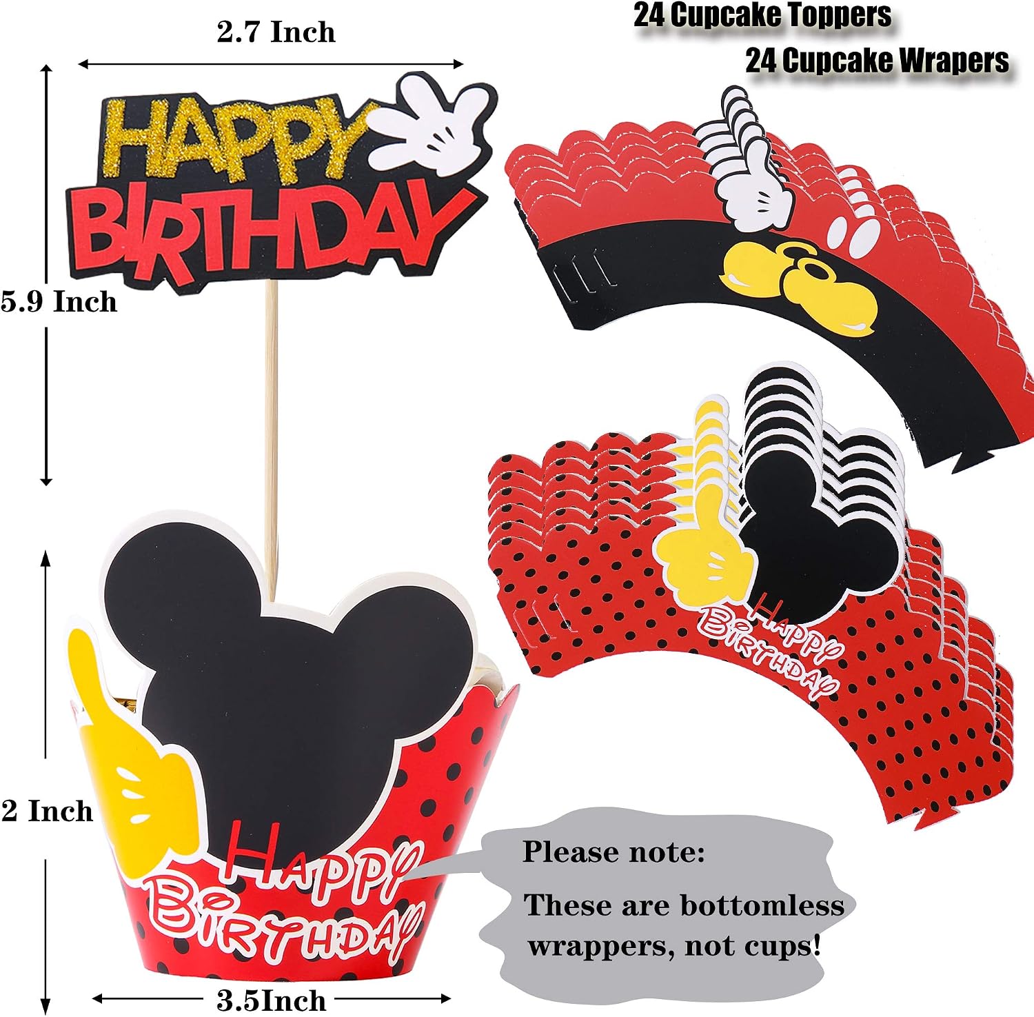 Mickey Mouse Cupcake Cake Toppers Wrappers Mickey Decoration for Baby ...