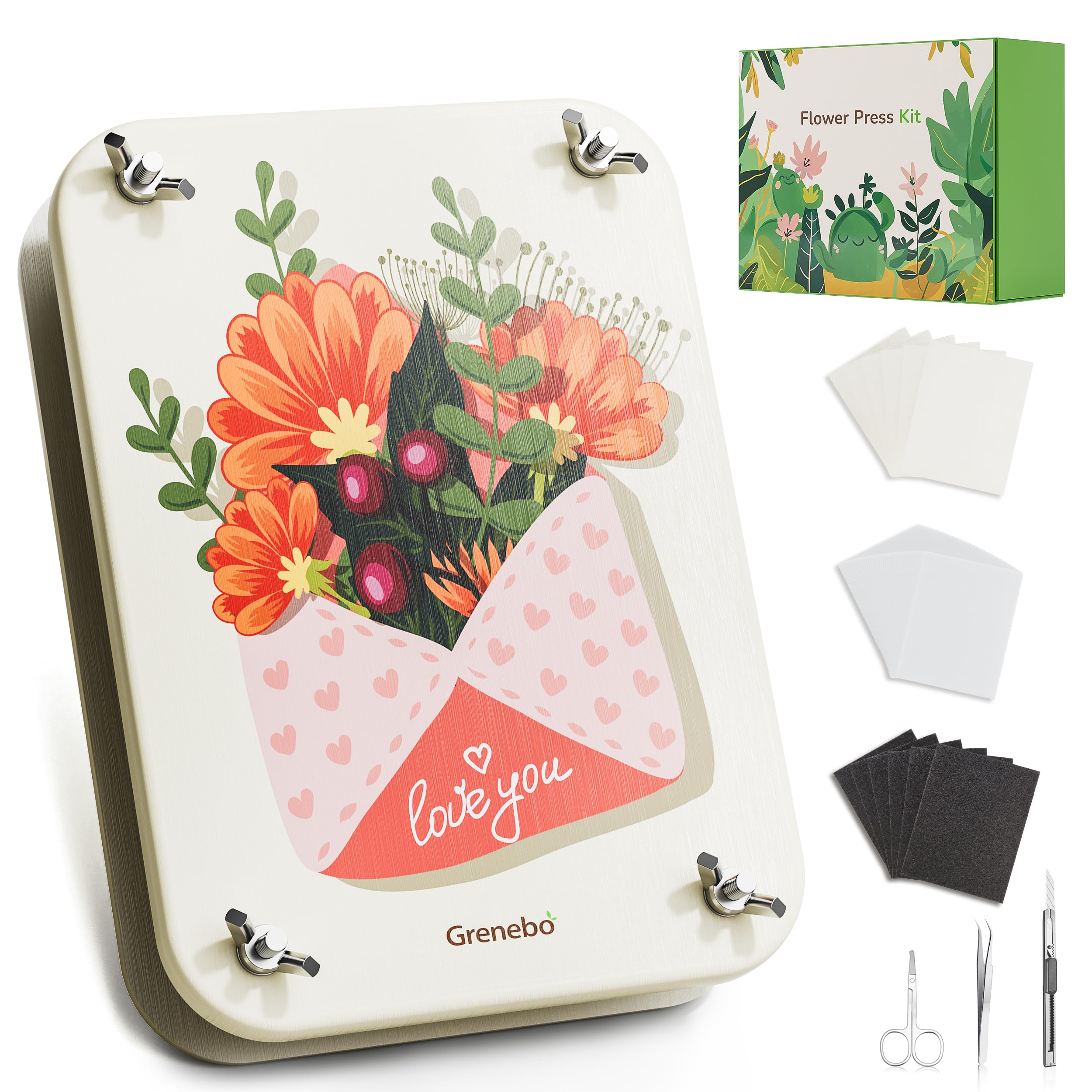 Grenebo Large Flower Press Kit, Exclusive Diatom Mud Board, 6-Layer ...