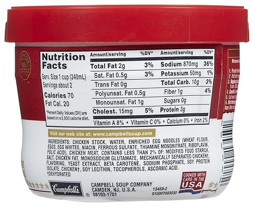 campbell's chicken noodle soup nutrition label