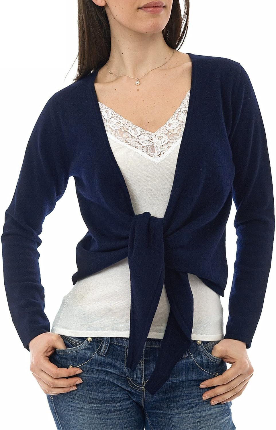 Wool Overs Women's Cashmere & Merino Ballet Wrap Cardigan Navy Medium ...
