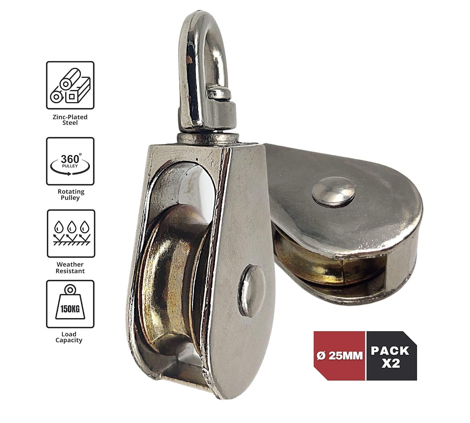 DOJA Industrial | Nickel Plated Steel Swivel Pulley | PACK 2 | 30mm ...