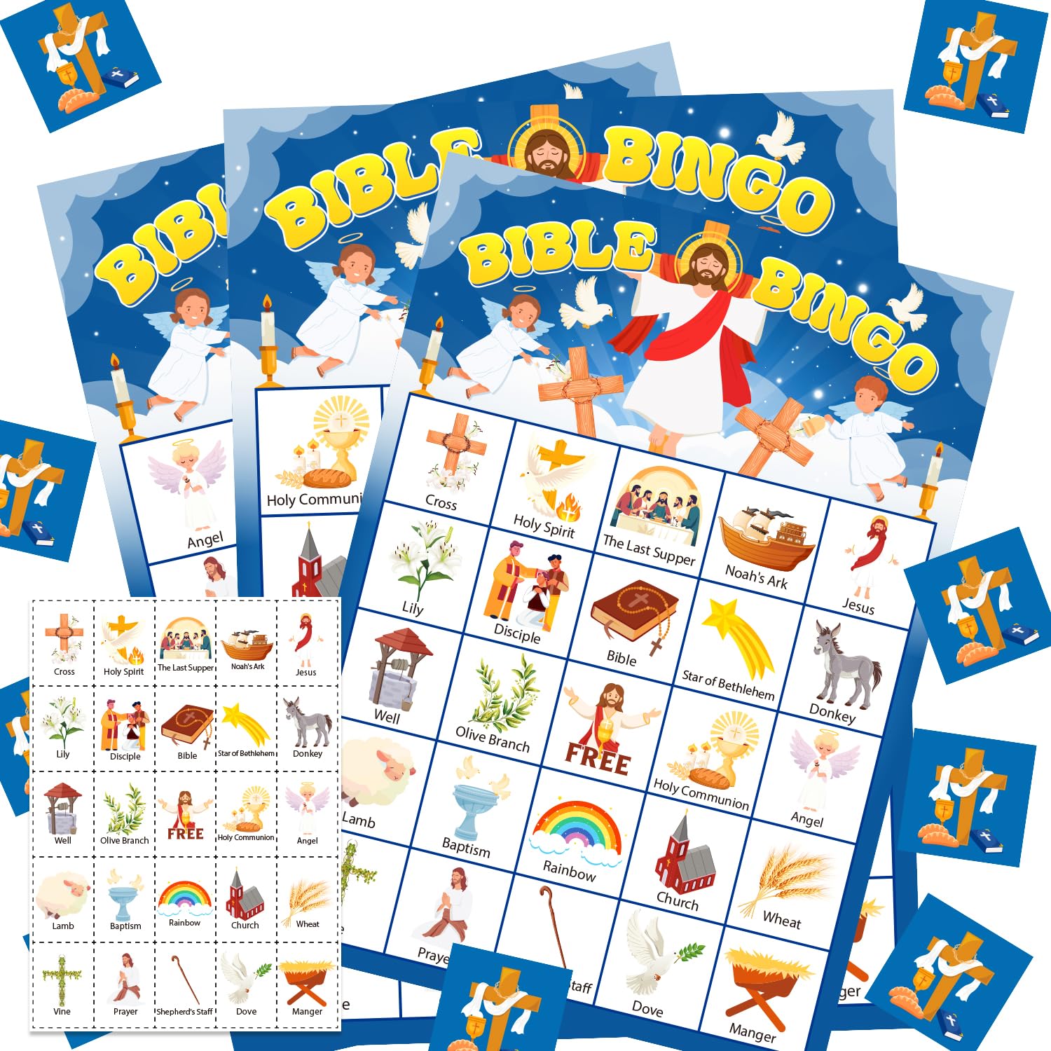 24 Players Bible Bingo Game, Christian Bible School Decorations, Bingo ...