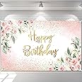 Amazon.com : Avezano Rose Gold Birthday Backdrop for Women Pink Floral Golden Flash Happy ...