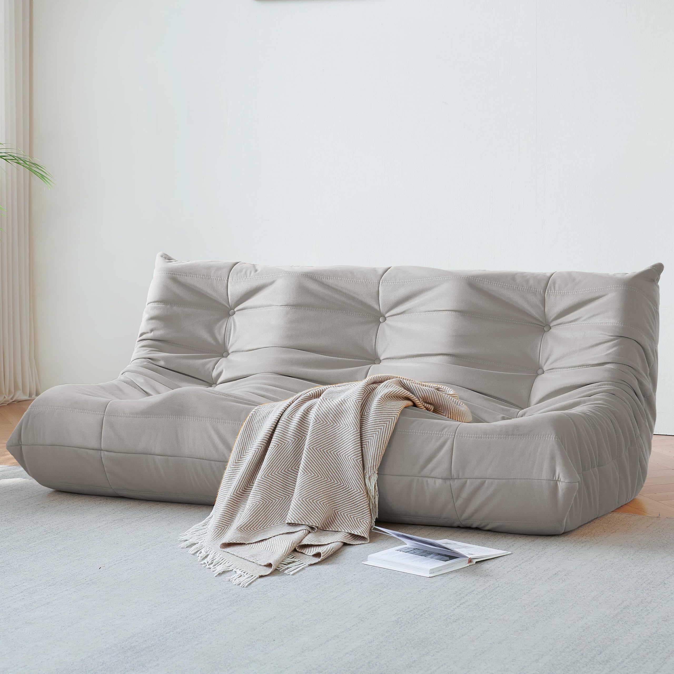 Gazecaia Fireside 3 Seater Couch, Modern Suede Fabric Bean Bag Chair ...