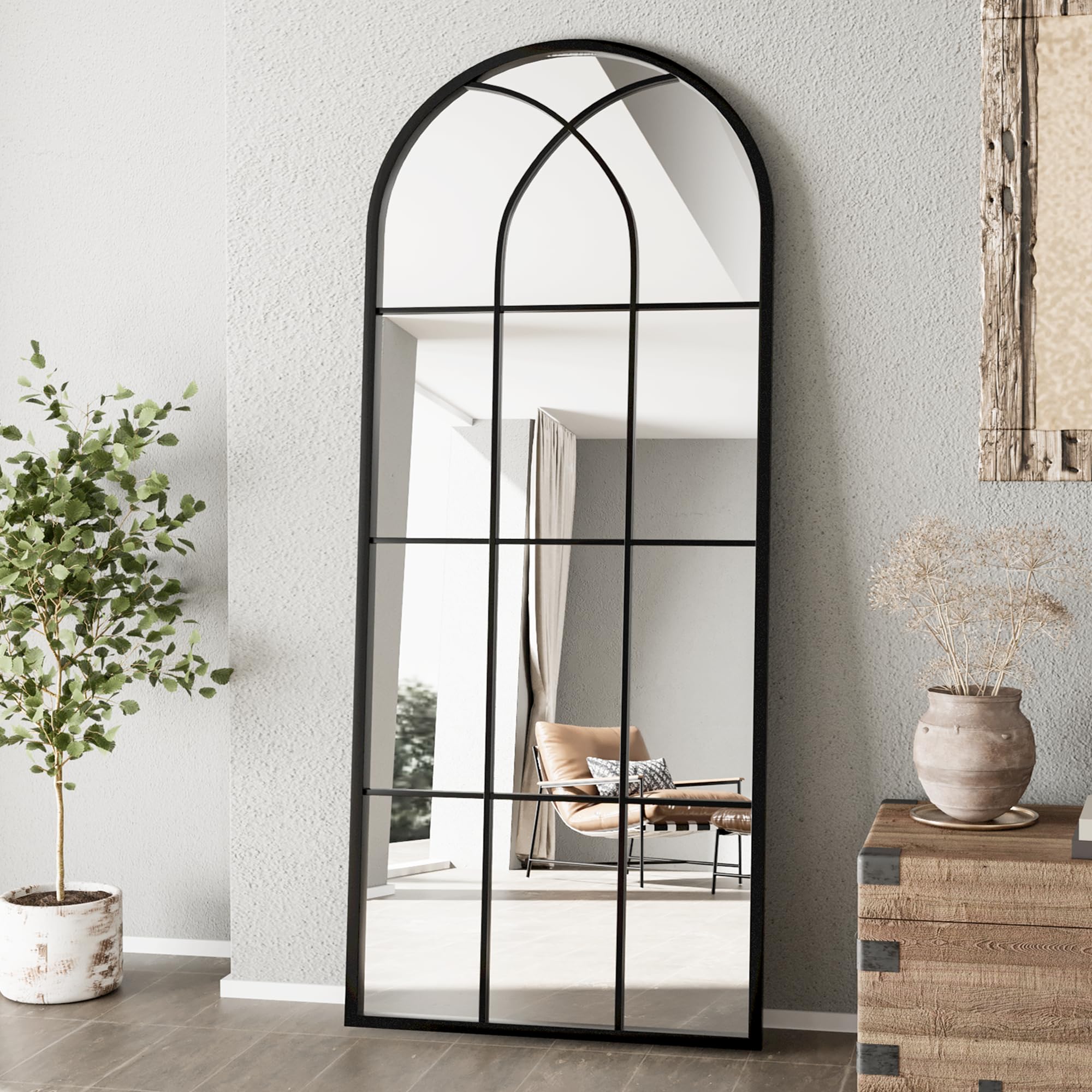 ZMYCZ Mirror Full Length, 71"x32" Large Arched Mirror, Window Pane Wall ...