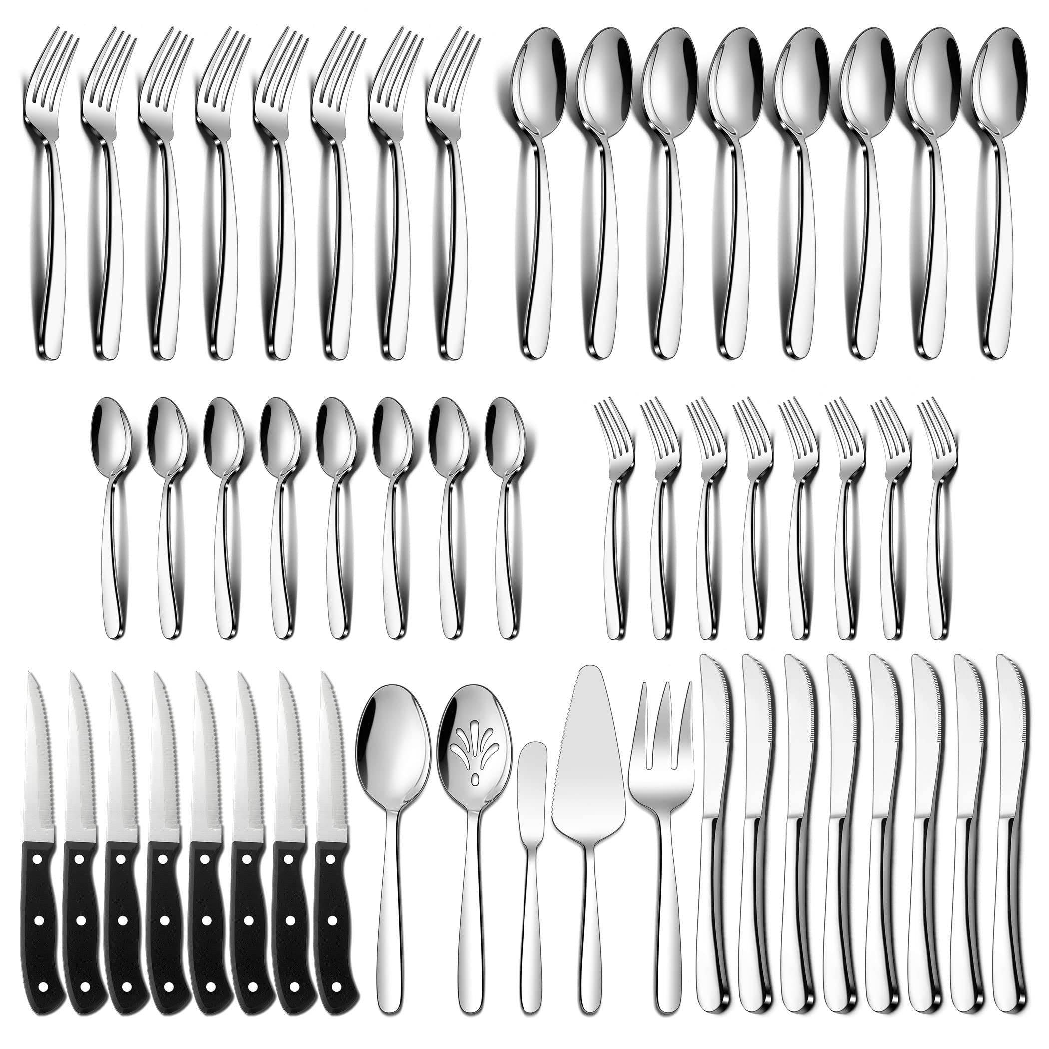 LIANYU 77-Piece Heavy Duty Silverware Set for 12, Plus Serving Utensils ...