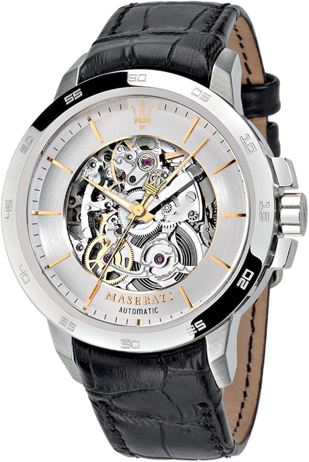 MASERATI Men's Analogue Automatic Watch with Leather Strap ...