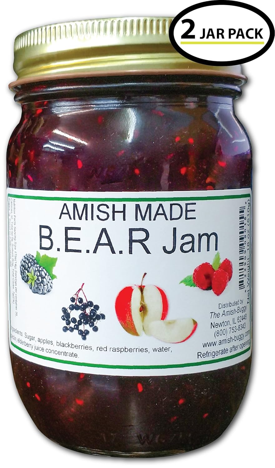 Amazon.com : Amish Jam - Two 18 Oz Jars (B.E.A.R.) : Grocery & Gourmet Food