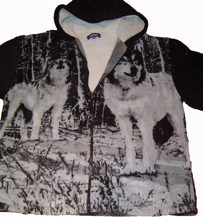 Boston Wolf Wolves Fleece Jacket New Hooded Fleeced Fur Lined Thermal ...