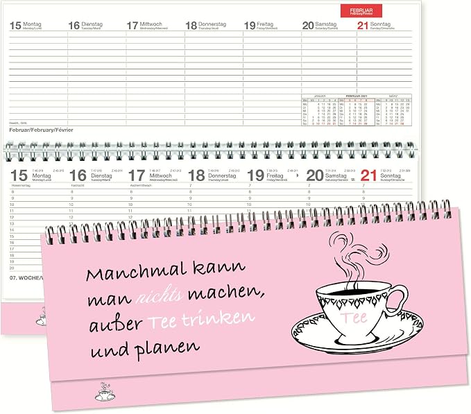 Tischquerkalender mit Hardcovereinband 2021 Spiralkalender quer"Tee ...