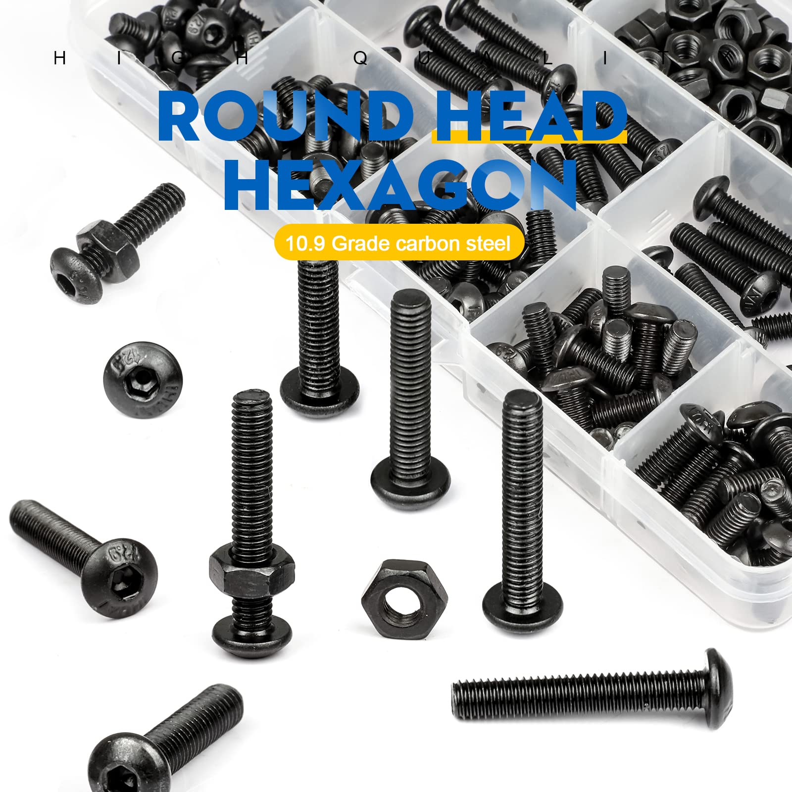 NINDEJIN M3 Button Head Hex Socket Cap Screw Bolt And Nut Assortment Kit, Carbon Steel M3 X 4 Mm ...