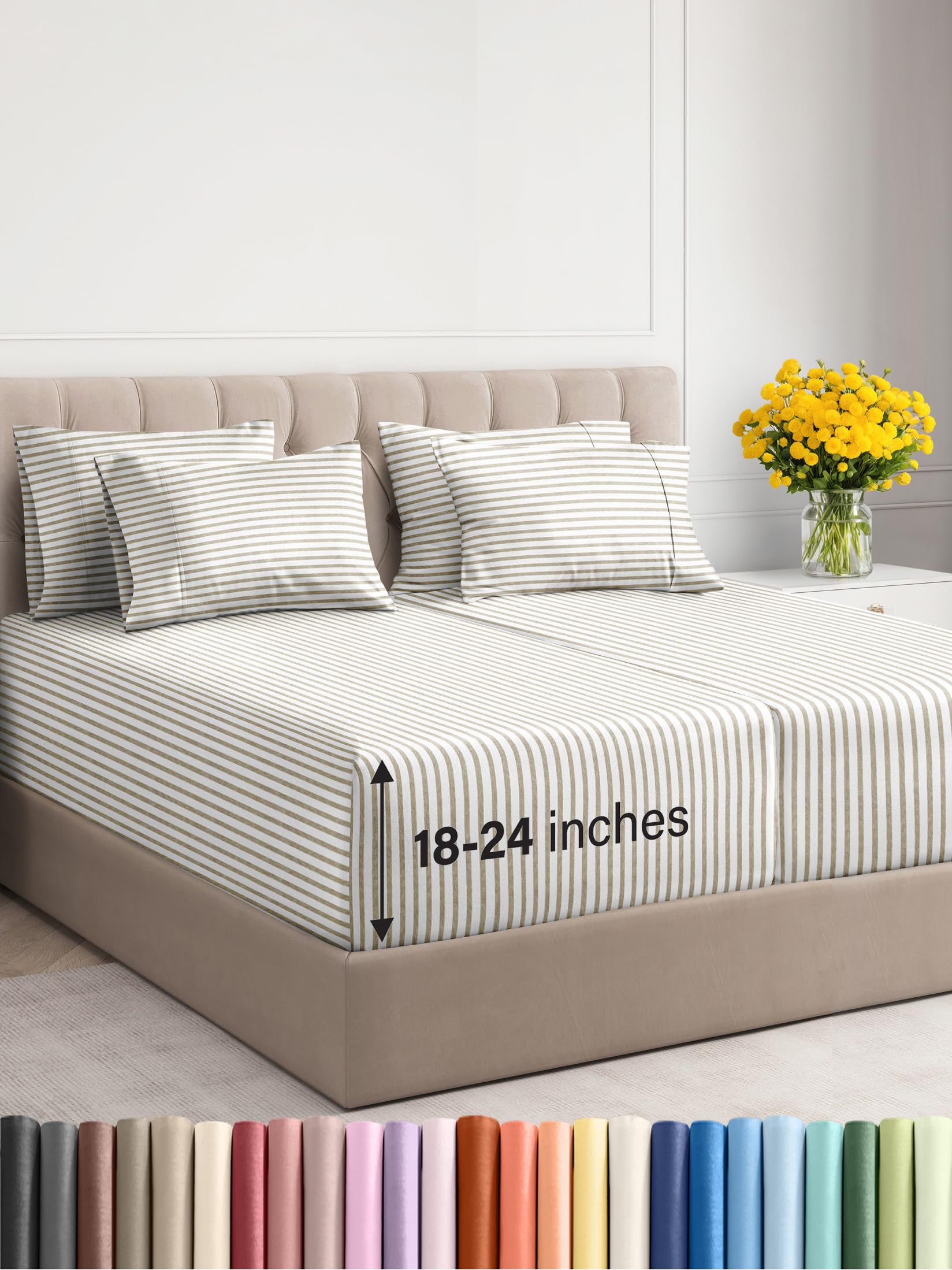 Extra Deep Split King Sheet Set - 7 Piece Breathable & Cooling Sheets ...