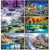4 Pack Paint by Number for Adult Kits, DIY Landscape Oil Painting Kits for Adults Beginners for ...