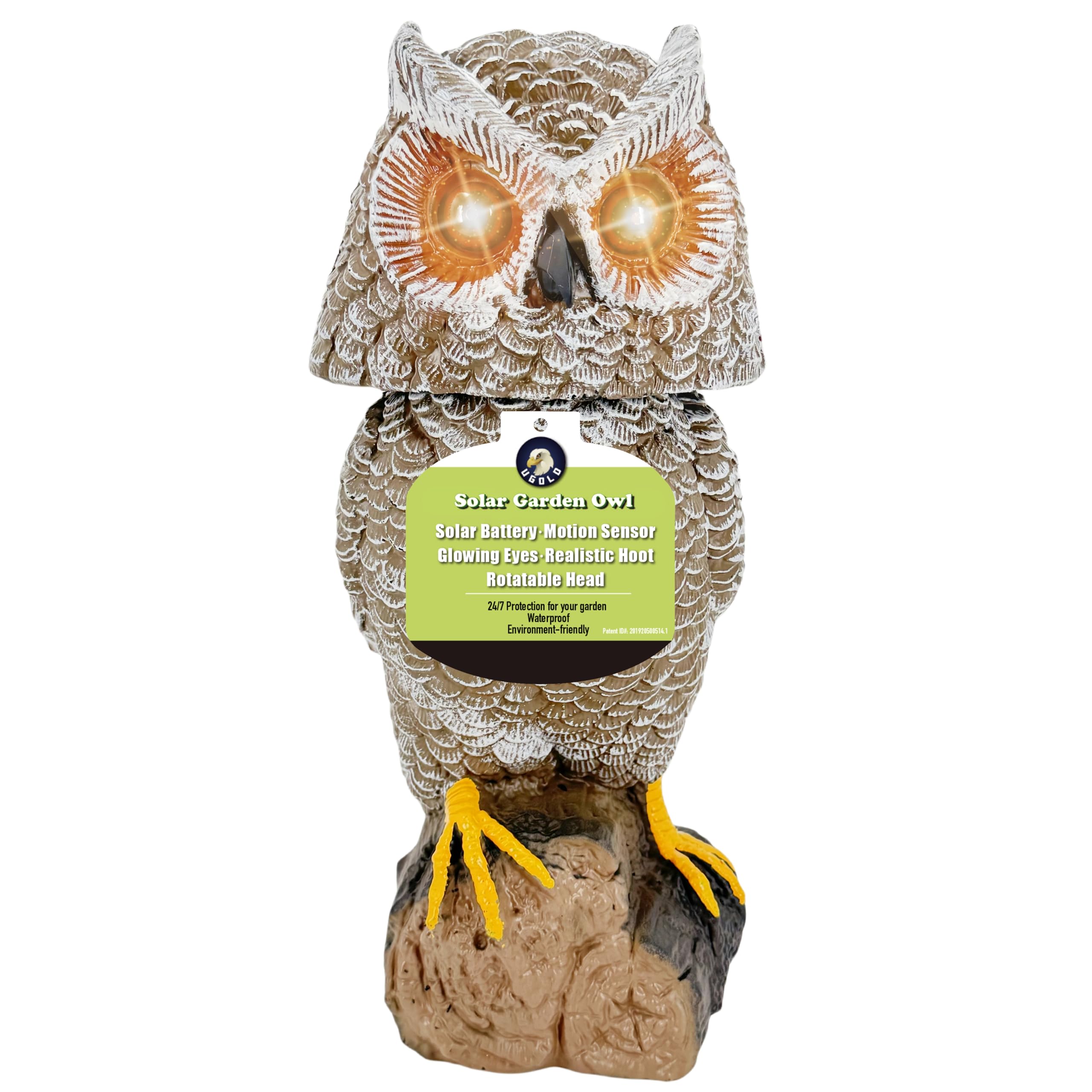 Ugold Solar Powered Garden Owl with Motion Detection, Rotating Head ...