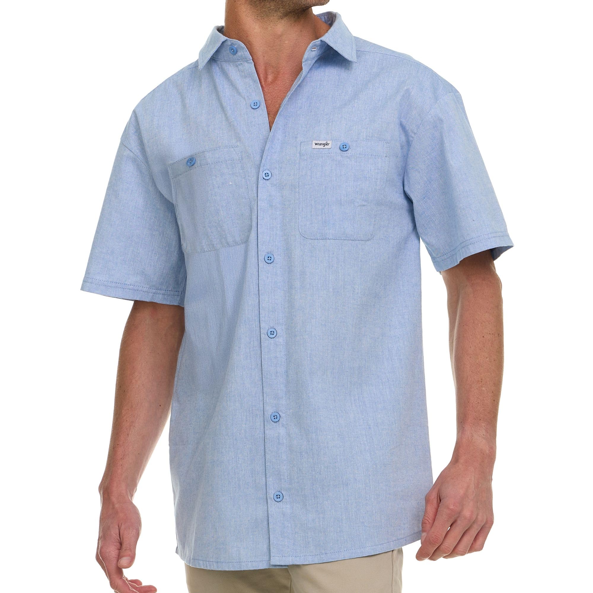 Wrangler Button Up Shirts for Men Big and Tall - Chambray Woven Short ...
