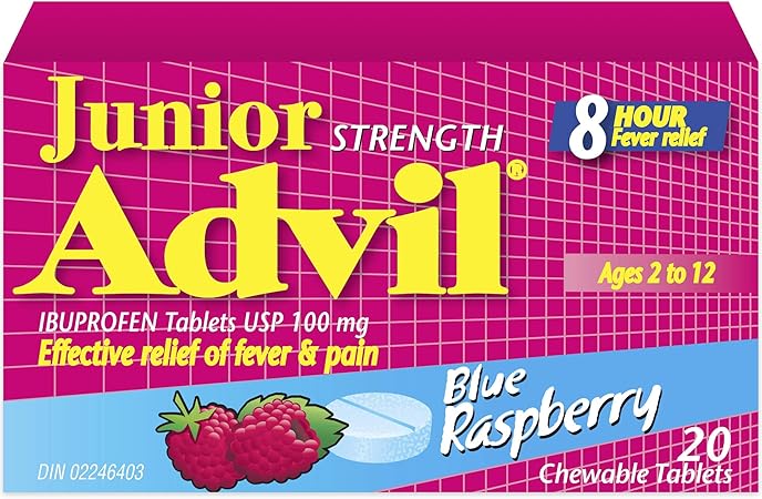 Junior Strength Advil (20 Count, Blue Raspberry Flavour) Ibuprofen ...