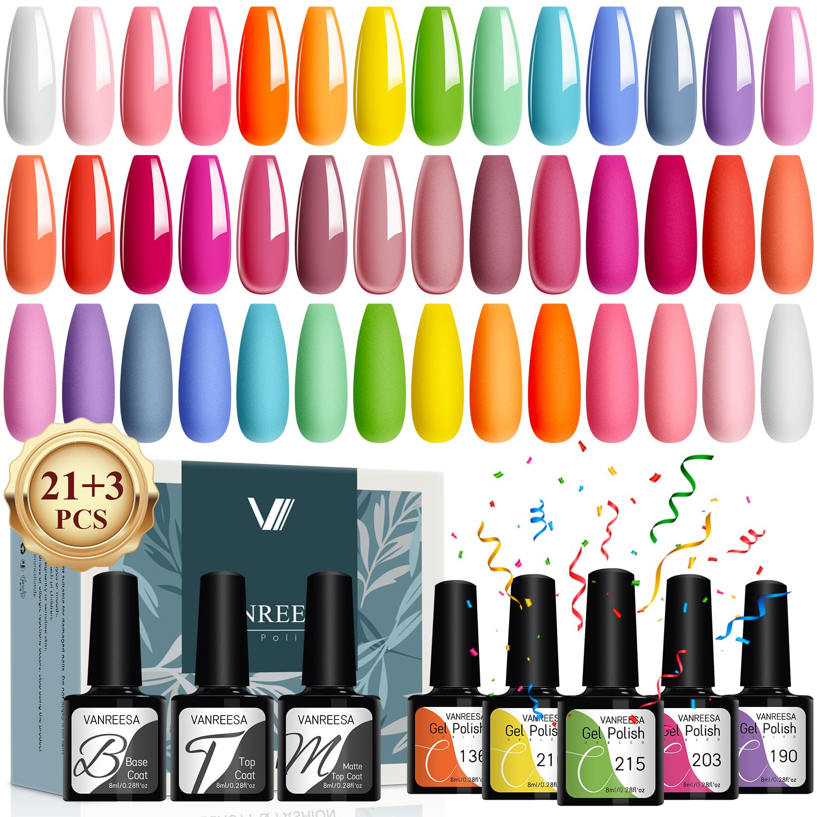 VANREESA 24 Pcs Gel Nail Polish Set 21 Popular Colors Gel Nail Polish ...