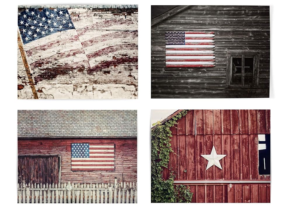 Amazon.com: Farmhouse Home Decor American Flag Set of 4 5x7" Patriotic ...