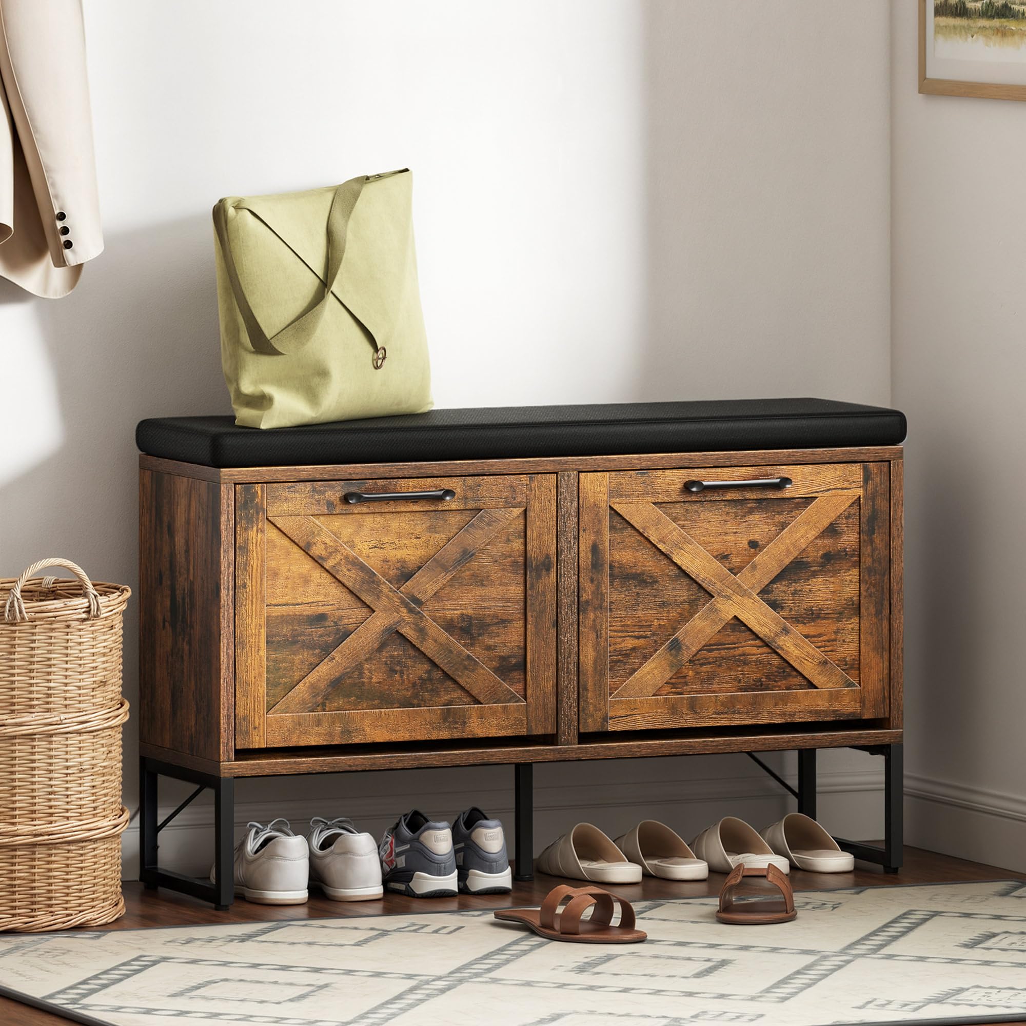 YITAHOME 2-Tier Storage Bench, Shoe Bench with 2 Flip Drawers & Padded ...
