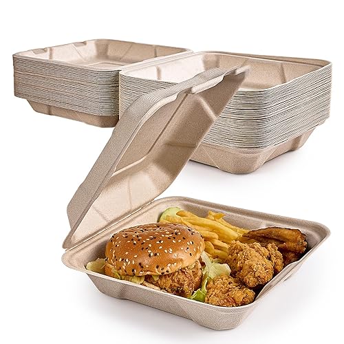ECOLipak 50 Pack Clamshell Take Out Food Containers, 100% Compostable ...