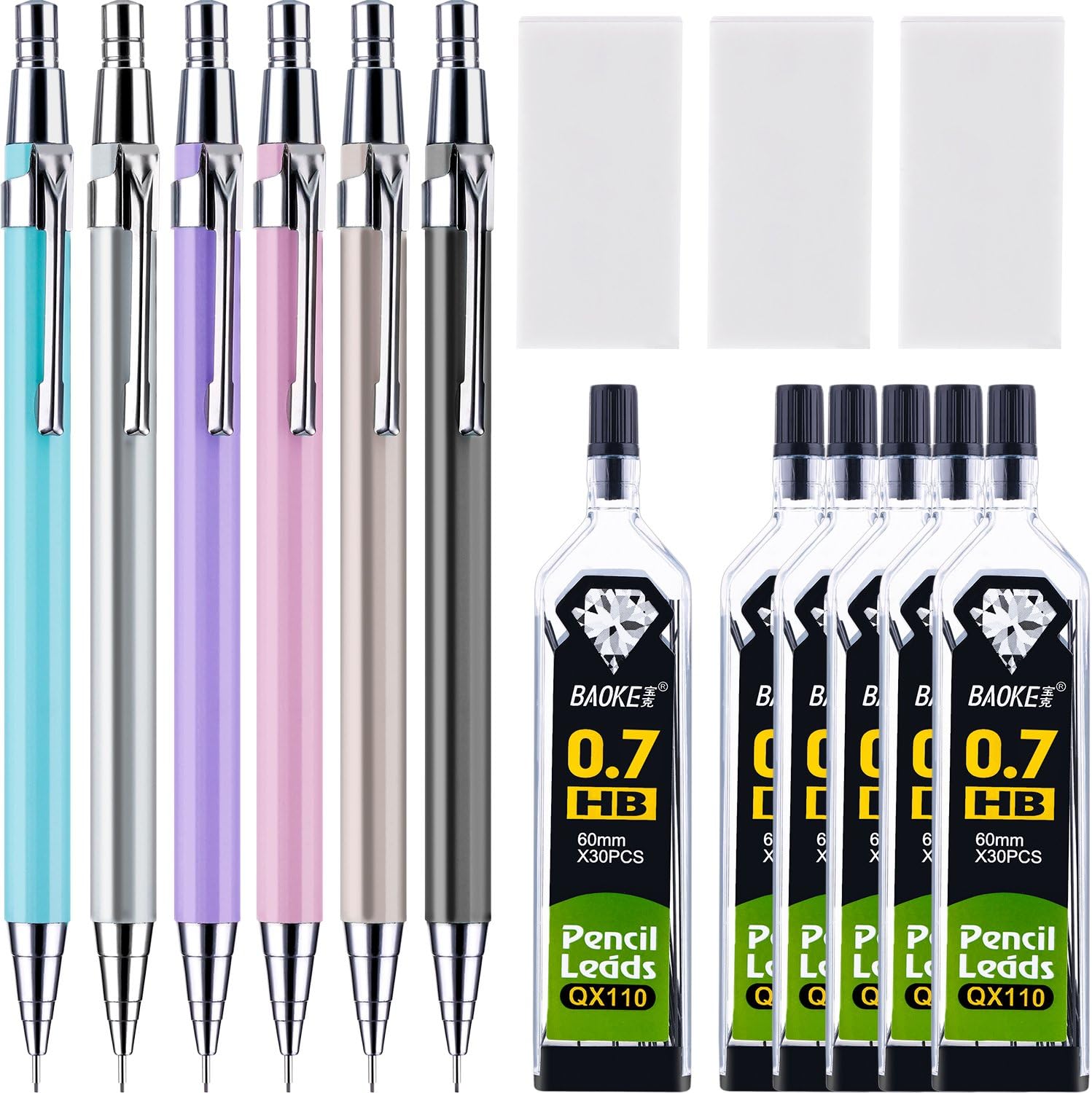 15 Pieces Mechanical Pencil Set 0.7 mm, Assorted Colors, 6 Pieces ...