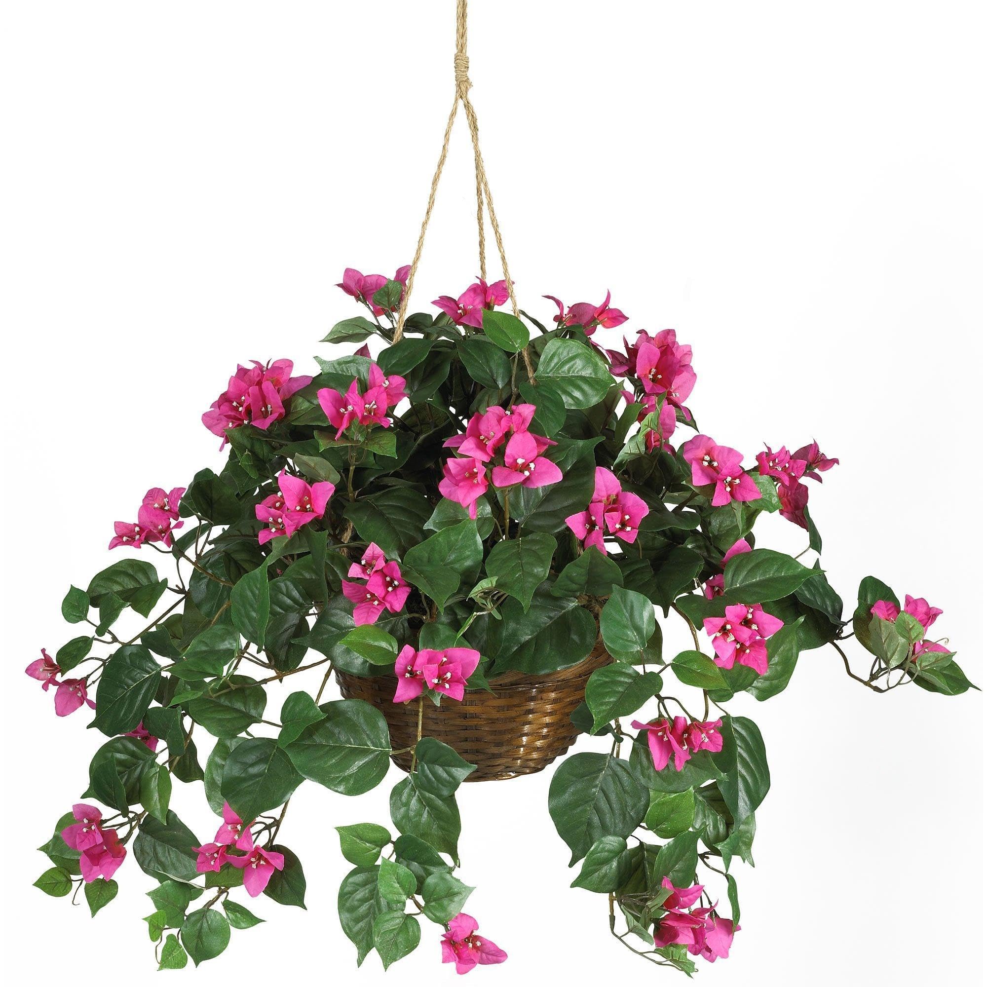 Nearly Natural Artificial Bougainvillea Hanging Flower Basket Faux ...