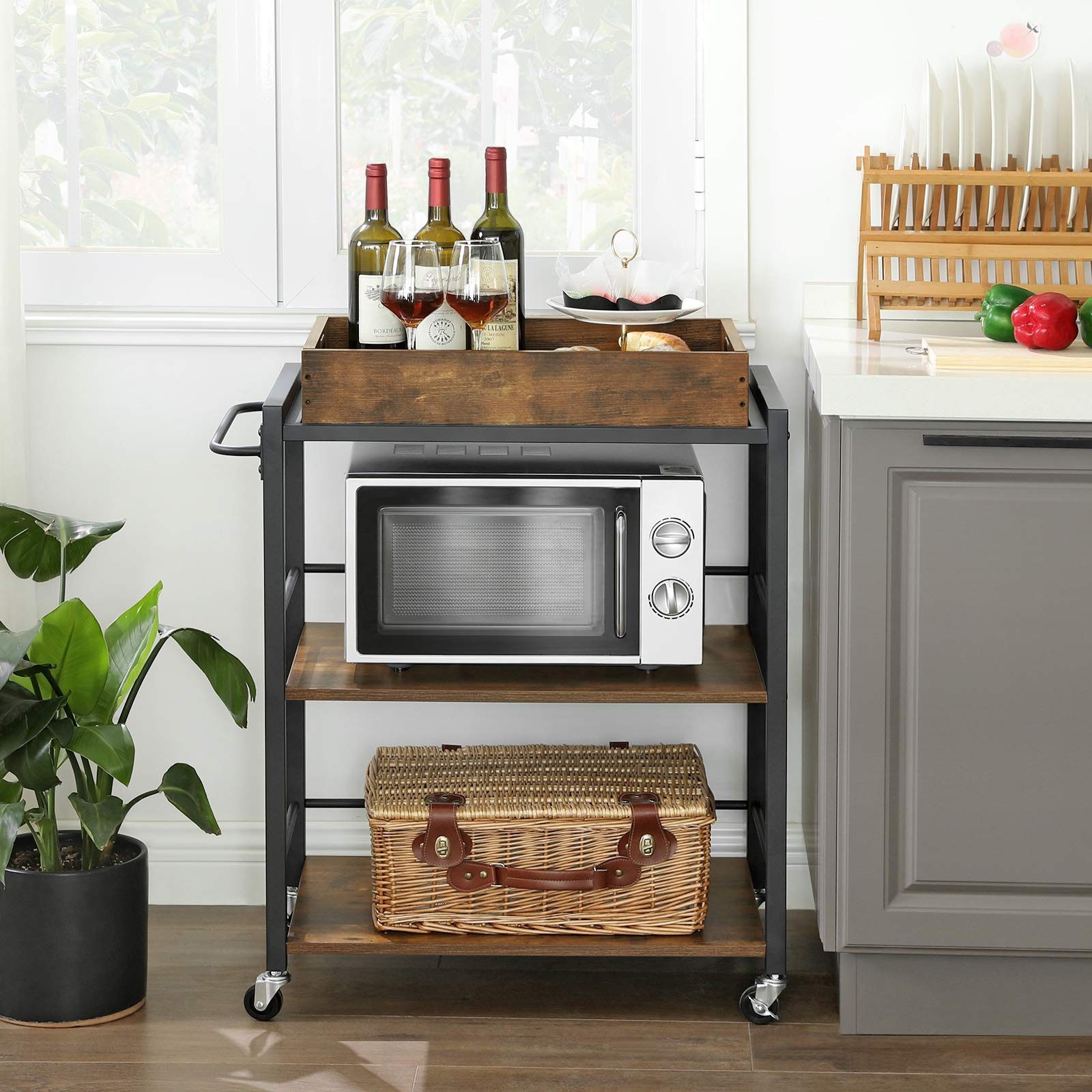 VASAGLE ALINRU Kitchen Serving Cart with Removable Tray, 3-Tier Kitchen ...