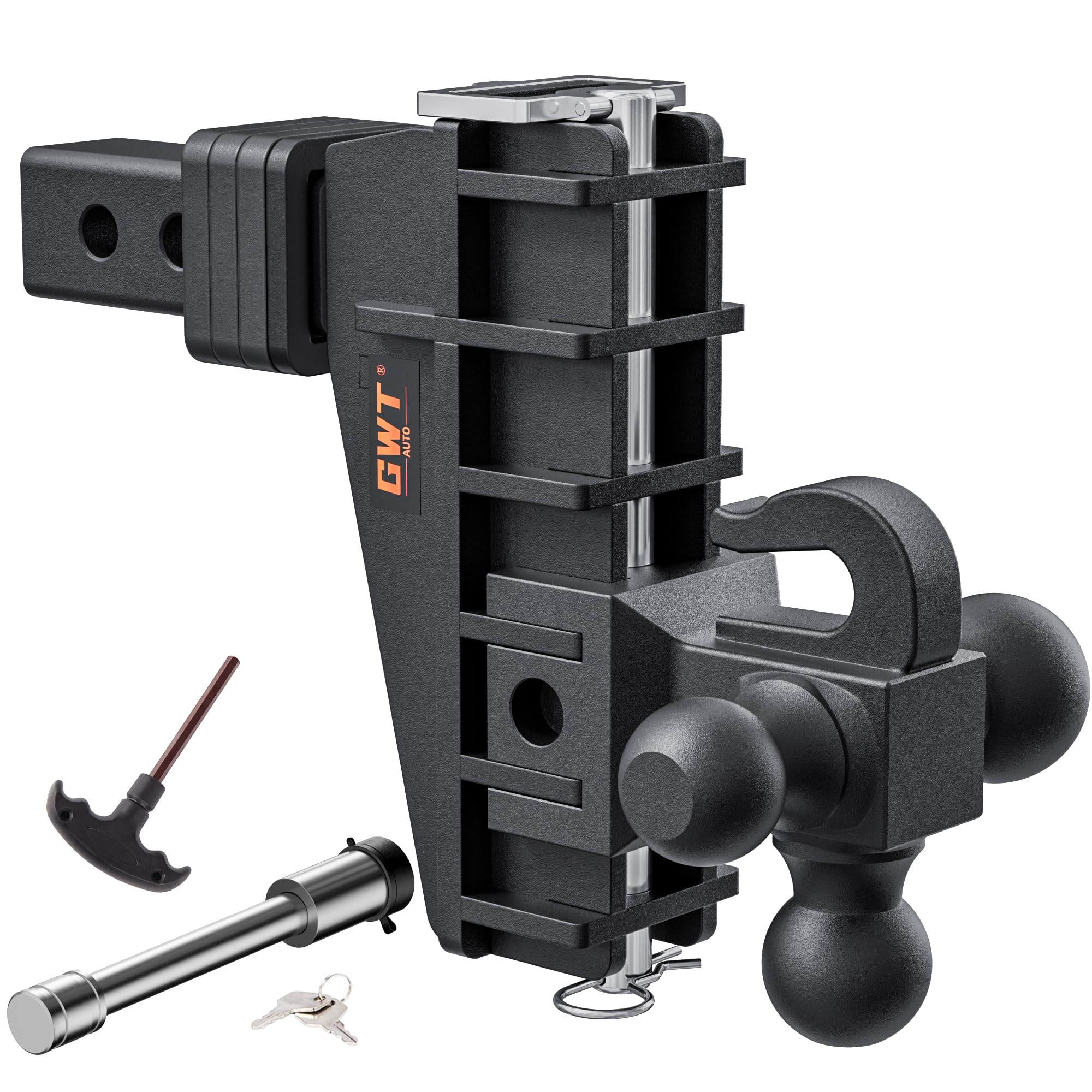 GWTAUTO Adjustable Trailer Hitch with Hook, Tri-Ball (1-7/8" x 2" x 2-5 ...