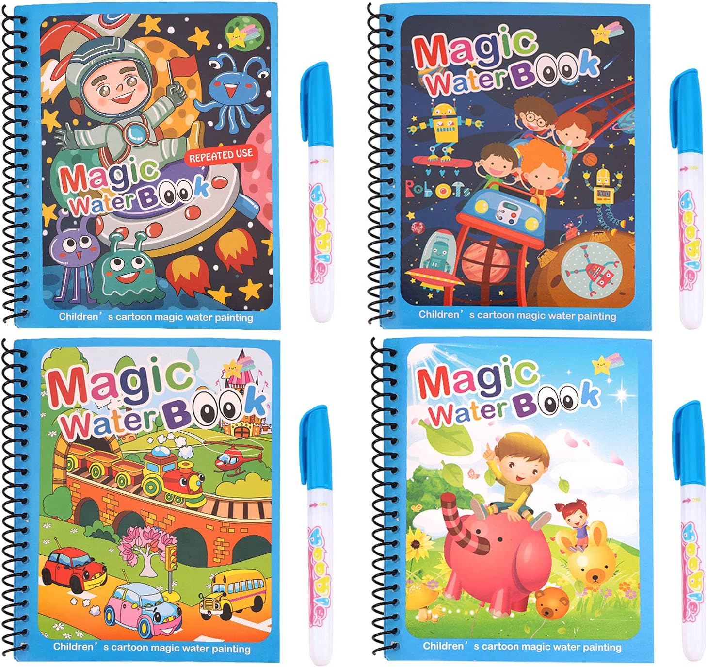 Water Colouring Books, 4 Pieces Magic Painting Books Set Travel ...