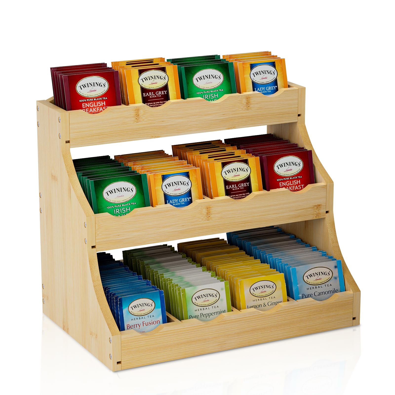 NUTUNI Bamboo Tea Bag Organizer, 3-Tier Tea Bag Holder Stores Over 240 ...