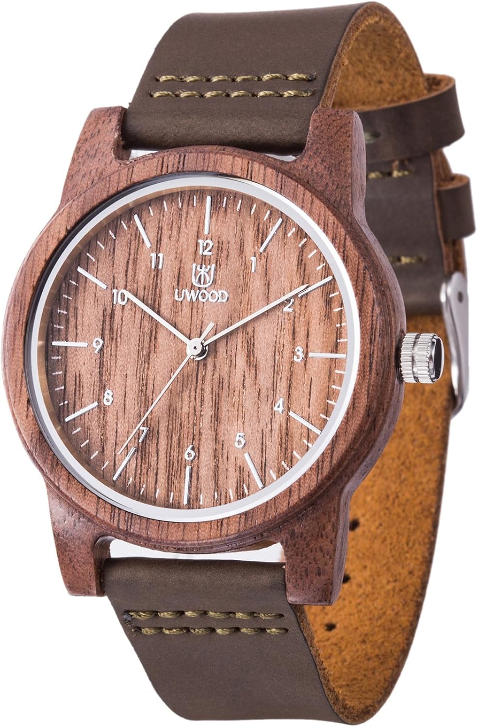 Holzuhr UWOOD Walnussholz Echt Leder Holz Watch Vintage Retro Stil ...