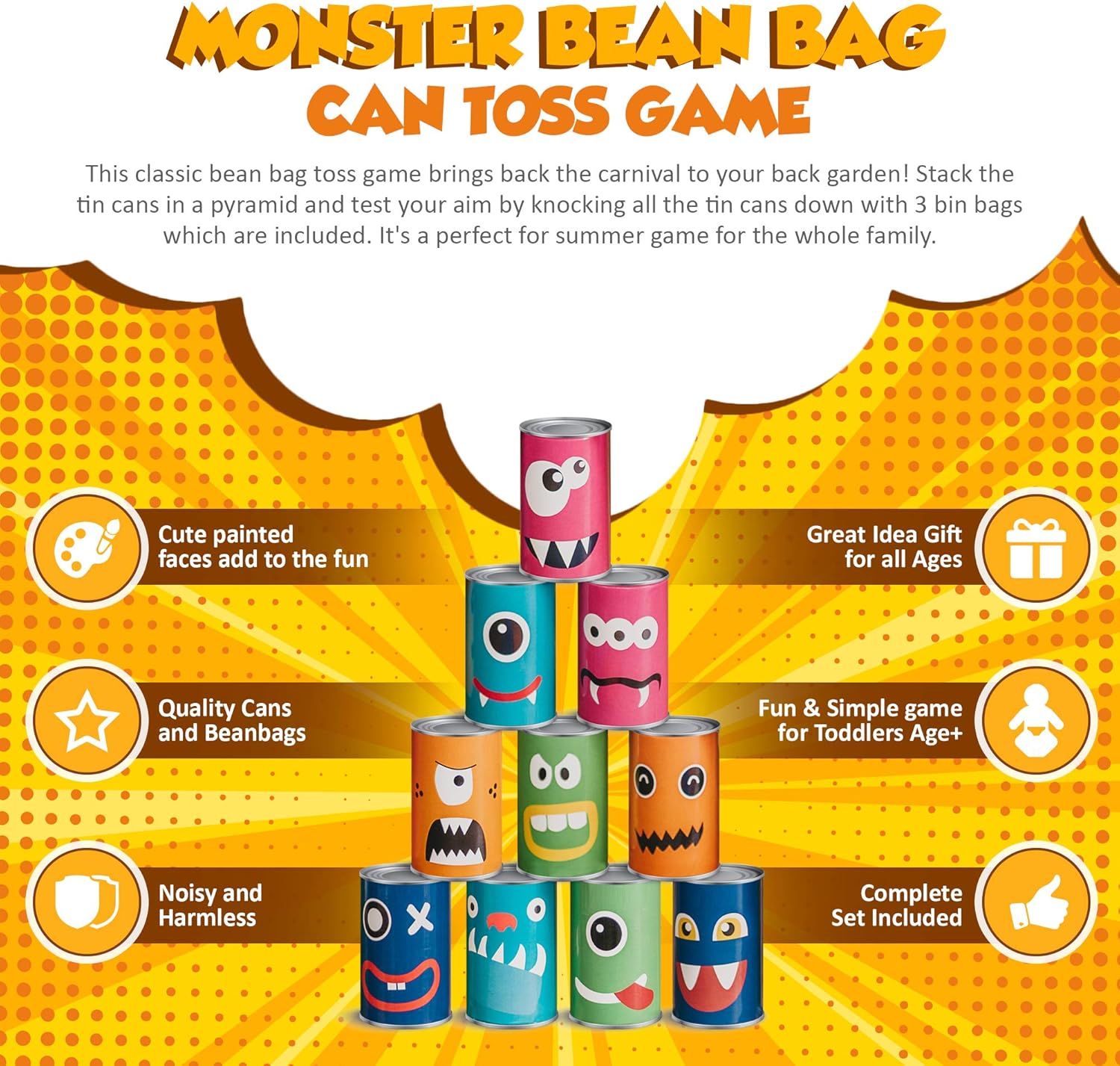 Hillington Bean Bag Can Toss Game with 10 Sealed Cans and 3 Beanbags ...