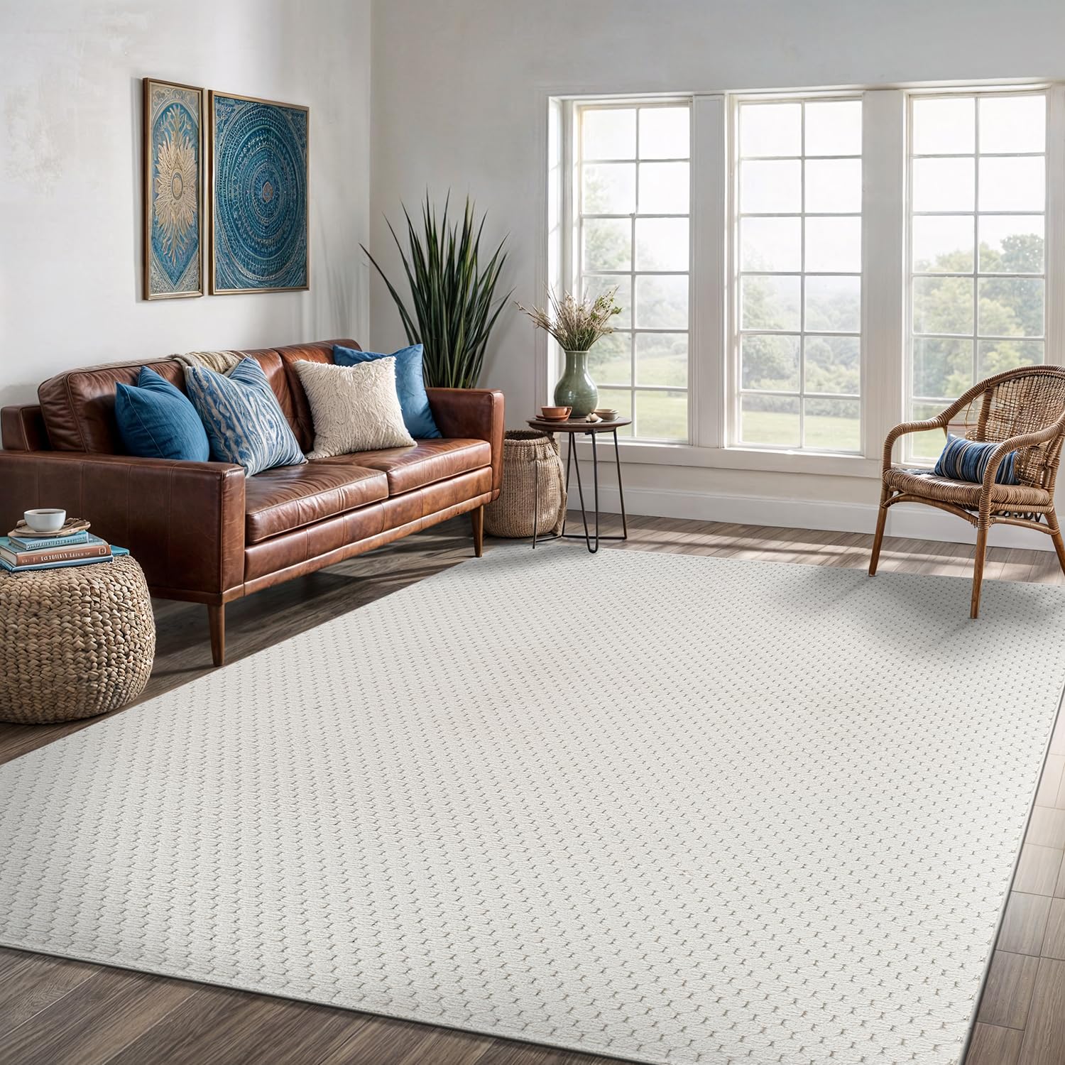 Indoor Area Rug 9x12 White Polyester Indoor Rugs Honeycomb Soft Loop ...