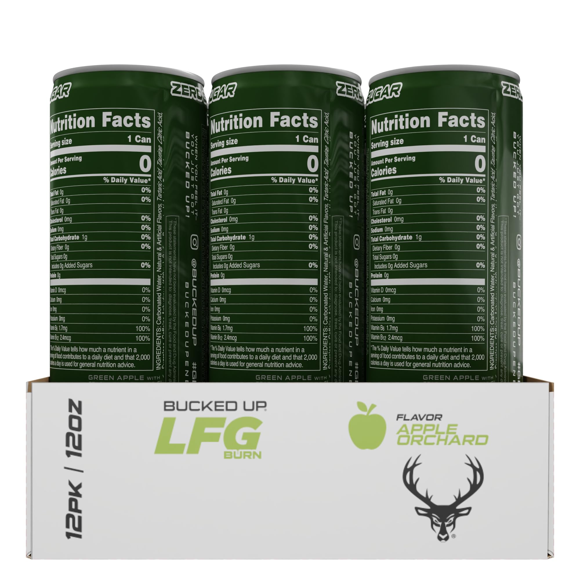 Bucked Up LFG BURN Energy Drink - Zero Sugar - 12 Pack (Apple Orchard) on Galleon Philippines