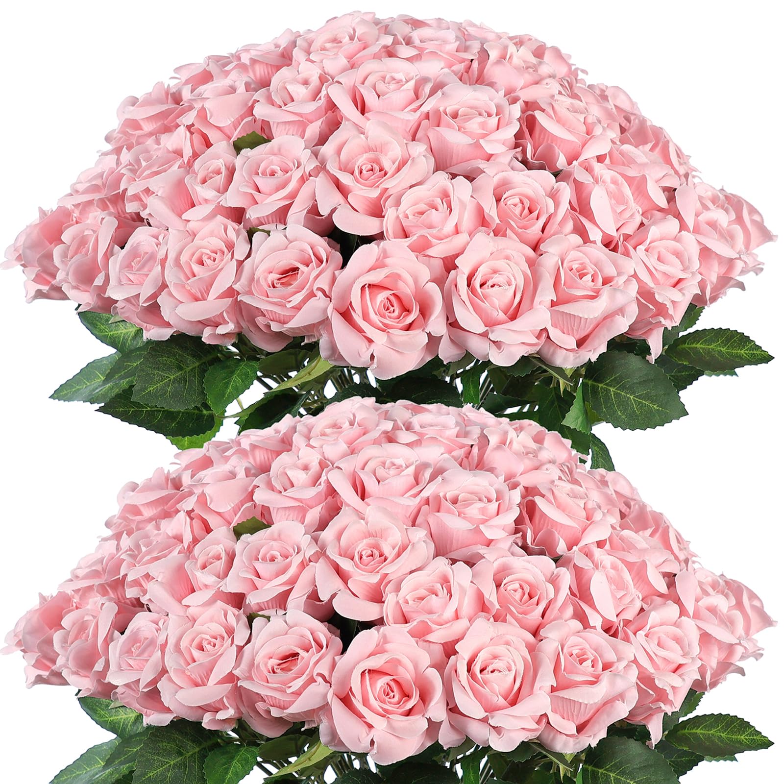 FOTEEWL 60 Pcs Artificial Rose Flower Realistic Faux Silk Roses Stem ...