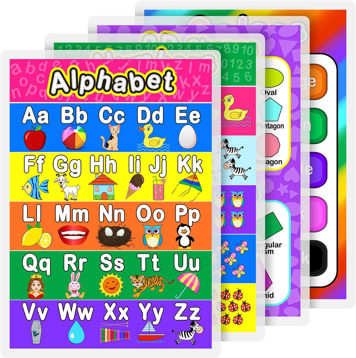 Laminated Preschool Poster for Toddlers and Kids, 4 Pieces Full ...