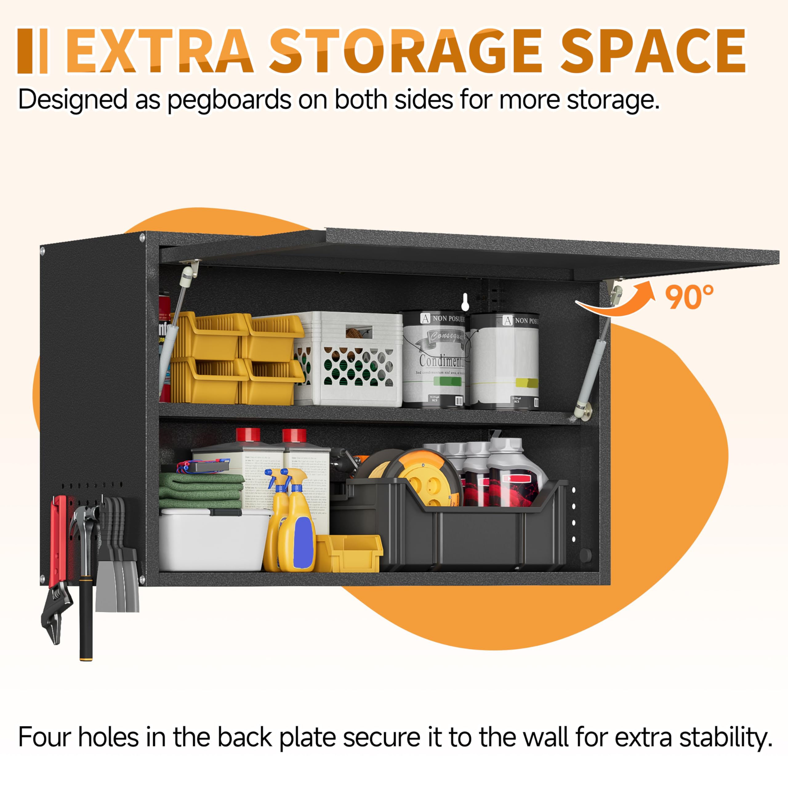 Firstsky Metal Garage Wall Cabinet With Up-Flip Door, Black Float Tool ...