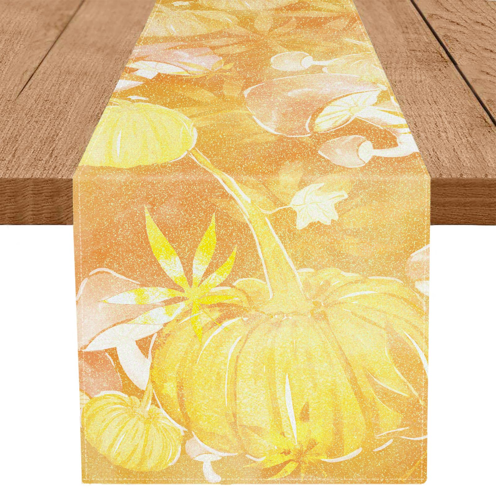 Fall Table Runner Yellow Pumpkin Mushroom Glitter Table Runners Autumn ...