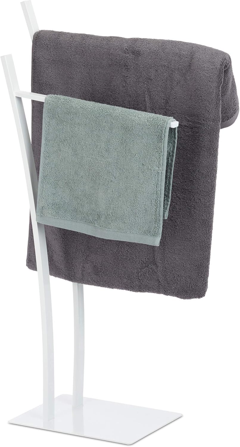 Relaxdays 2-Rail Double Stand, Freestanding Towel Holder, Bathroom ...