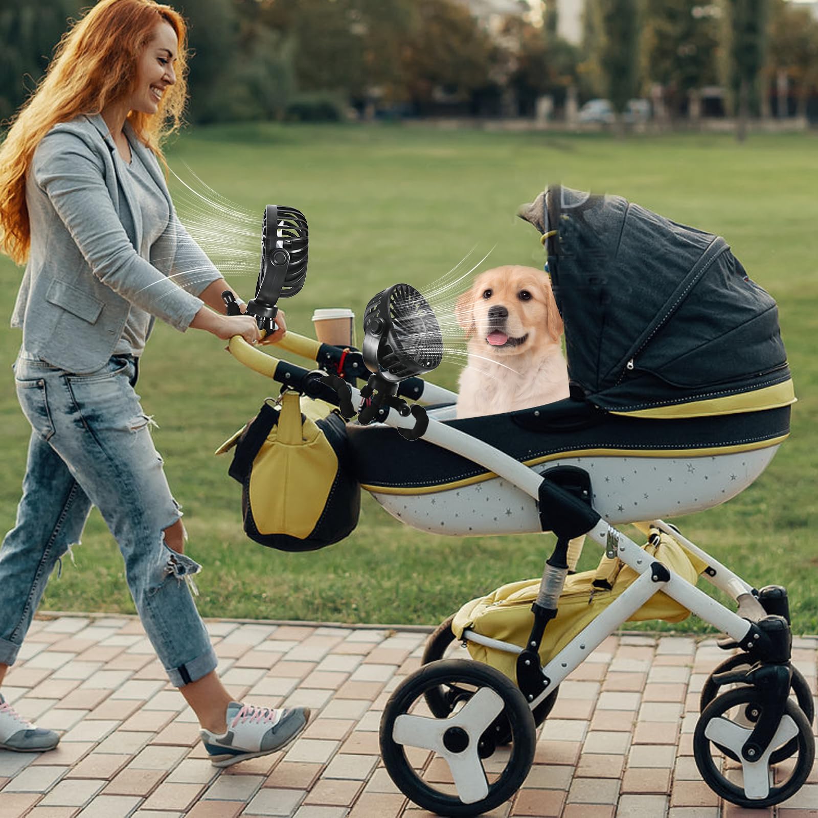 KEWWADB Pet Stroller Fan with 720-Degree Oscillation and Built-in Night ...