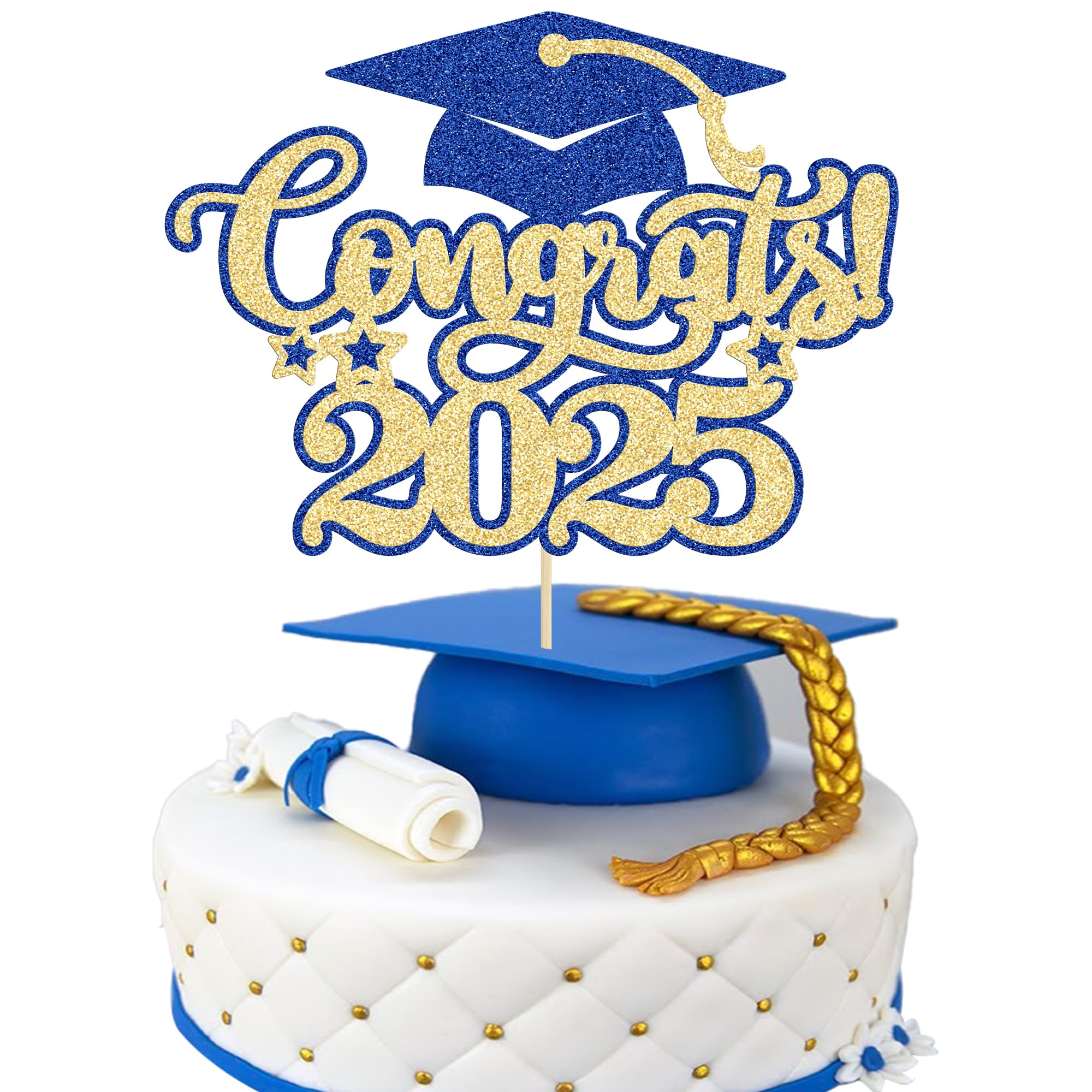 Gyufise 1Pcs Congrats 2025 Cake Topper Glitter Diploma Grad Cap Cake ...