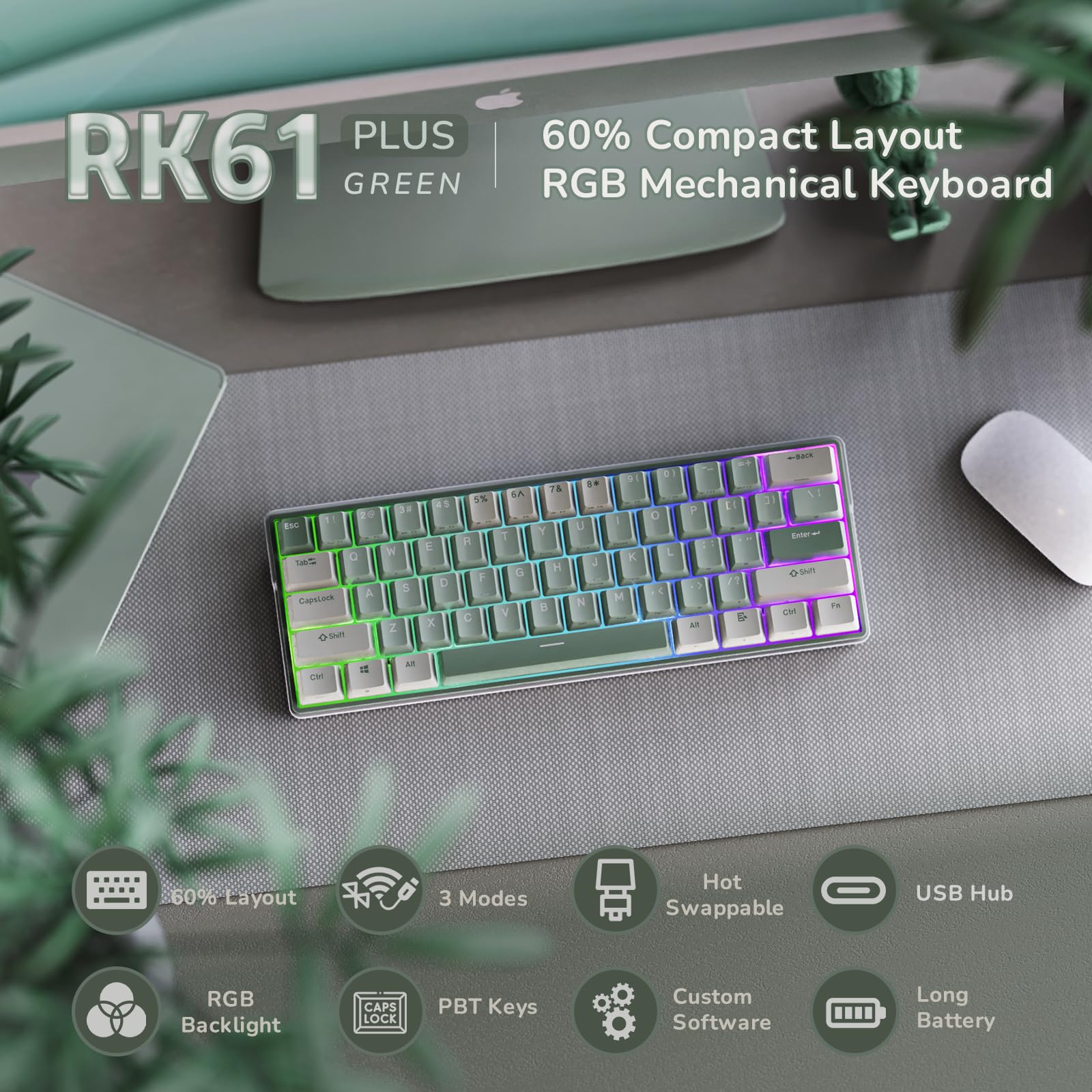 Mua RK ROYAL KLUDGE RK61 Plus Wireless Gaming Keyboard, 60 Percent ...