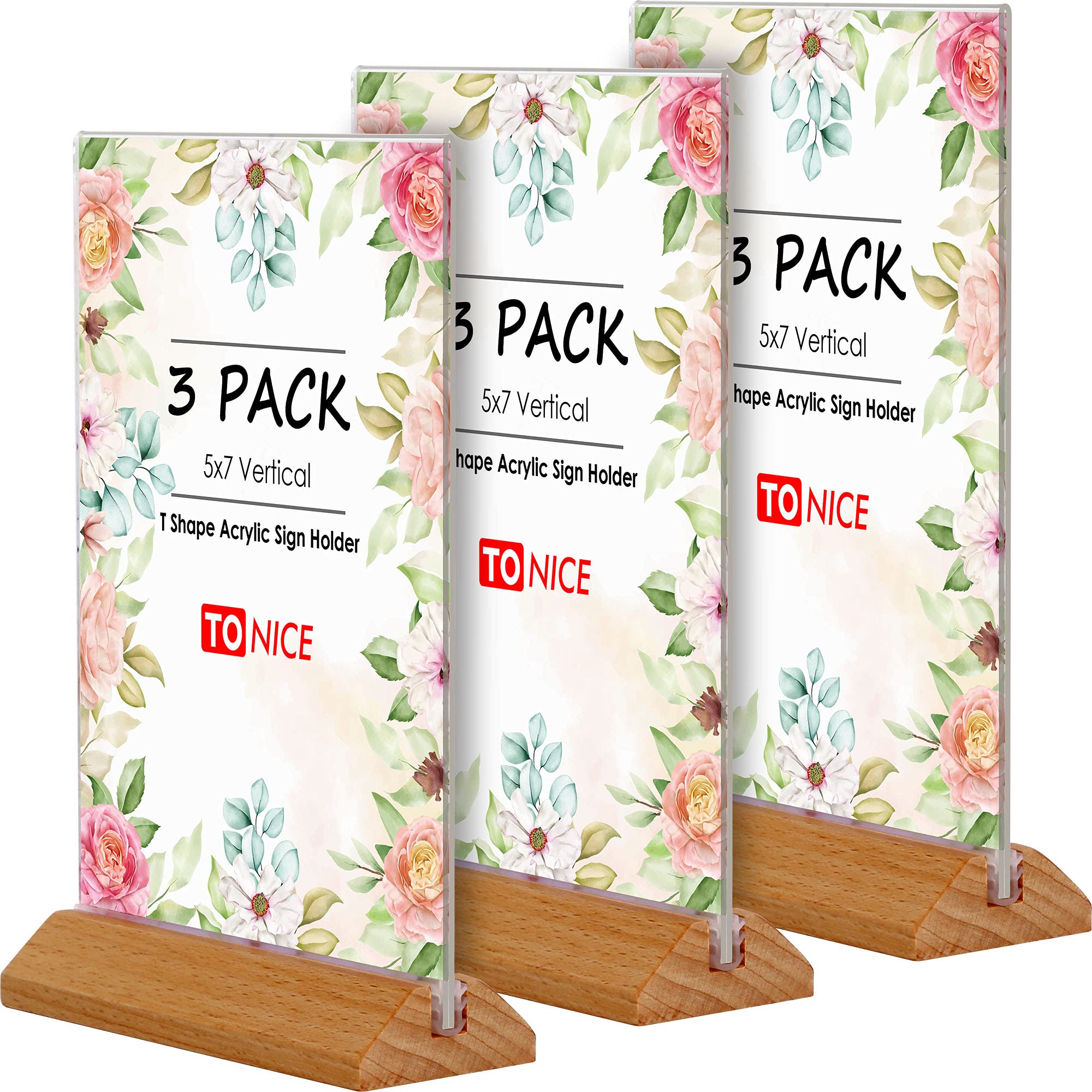 TONICE® 3 Pack 5x7 Acrylic Sign Holder T Shape Clear Acrylic Double ...