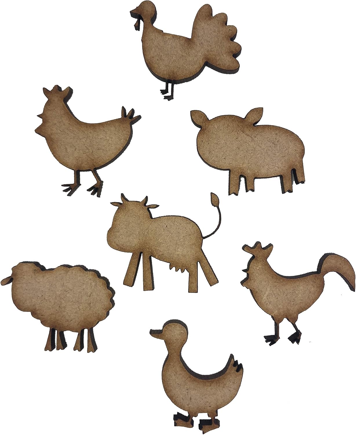 20x Assorted Farm Animals 3cm Wood Craft Embelishments Laser Cut Shape ...