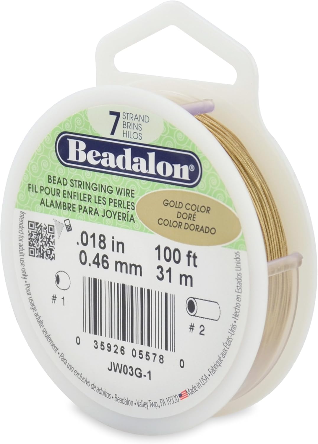 Amazon.com: Beadalon JW03G-1 7-Strand Bead Stringing Wire, 0.018-Inch ...