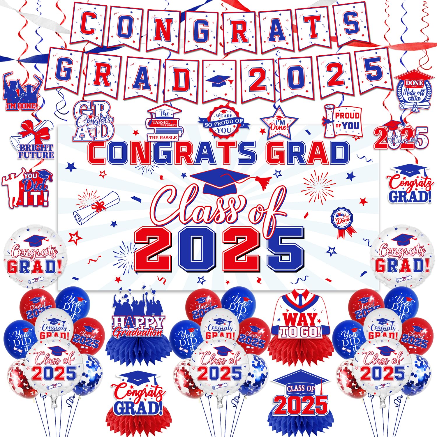 2025 Graduation Decorations-Class of 2025 Decorations Set with Congrats ...