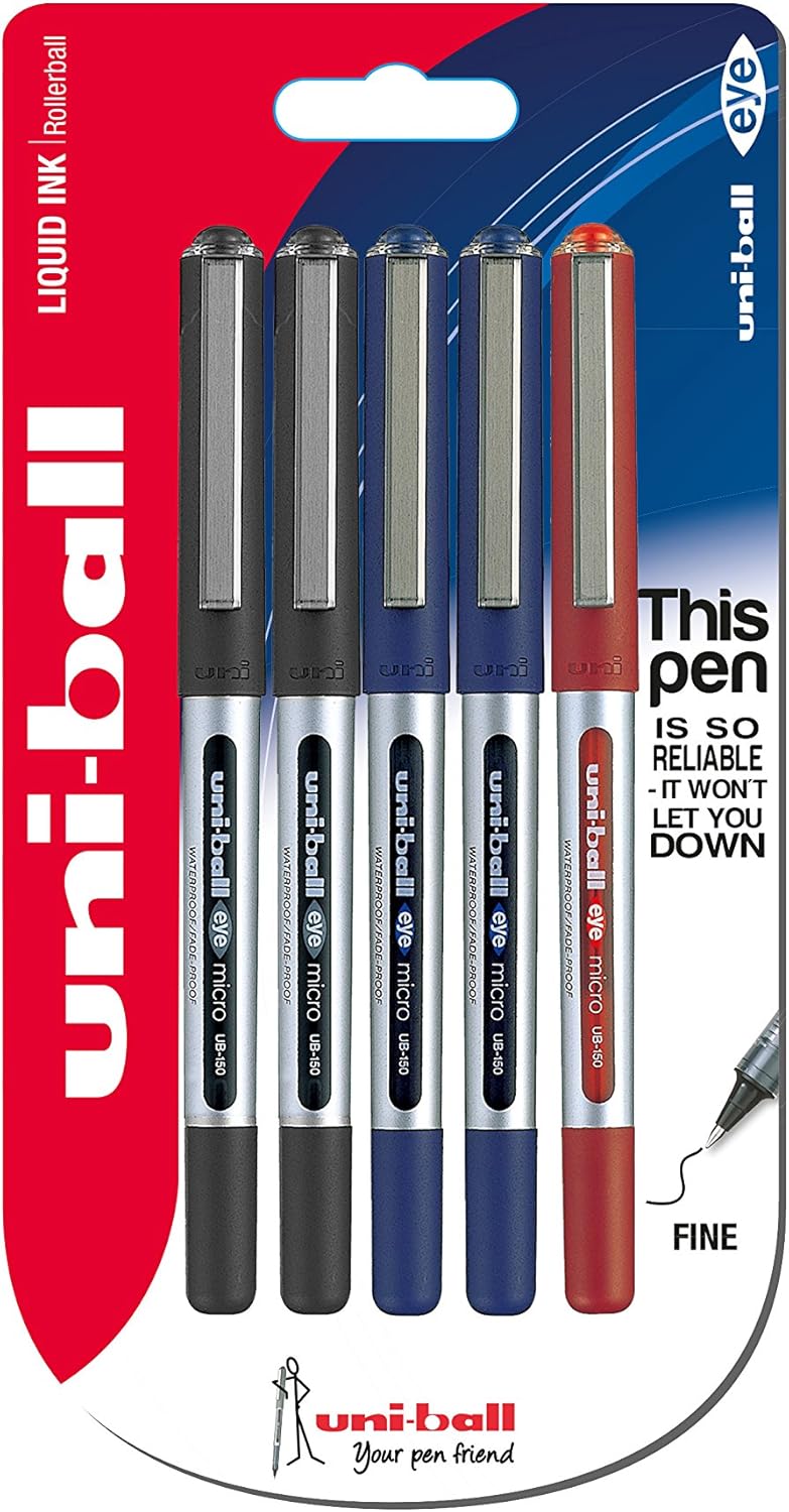 uni-ball UB-150 Eye Micro Rollerball Pens, Black/Blue/Red Uni Super Ink ...