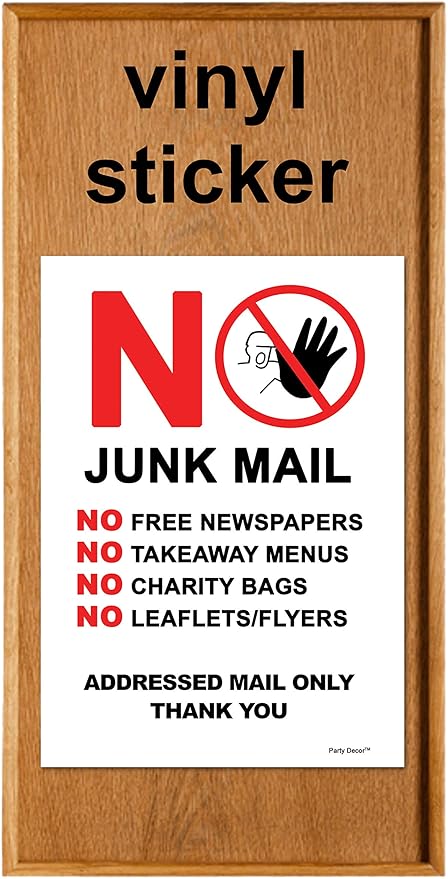 4 x No Junk Mail - Info Sign Label Removable Self Adhesive Waterproof ...